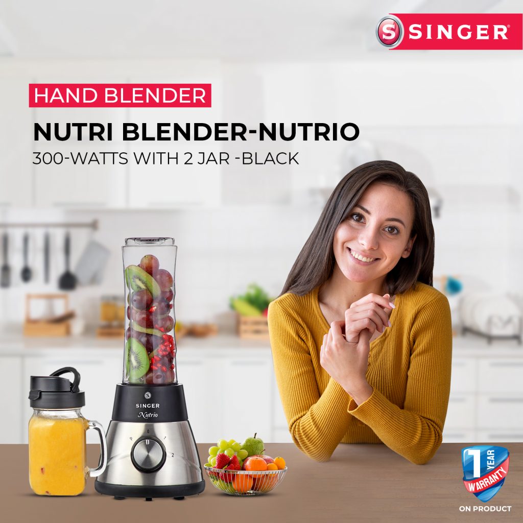 SINGER Nutri Blender 300 Watts-2 Jar ( Black ) - Singer India