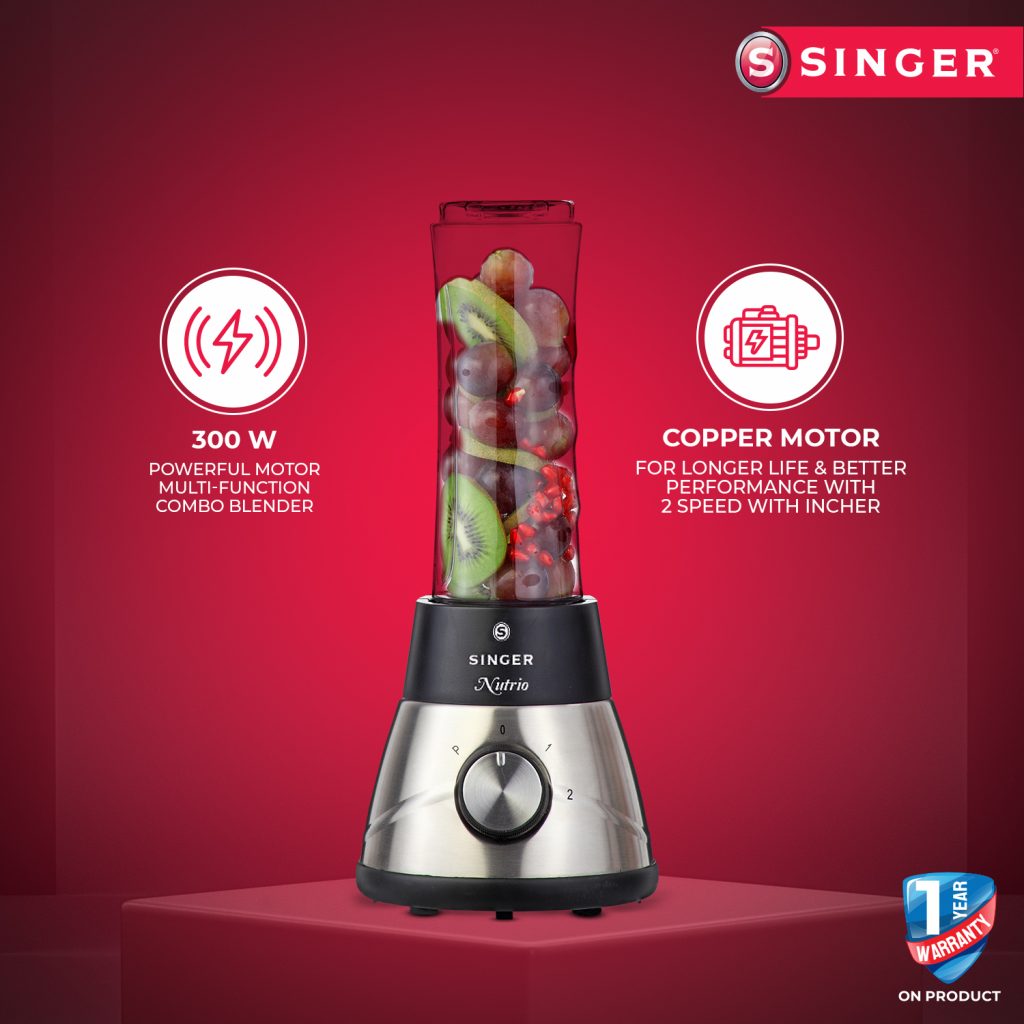 SINGER Nutri Blender 300 Watts-2 Jar ( Black ) - Singer India