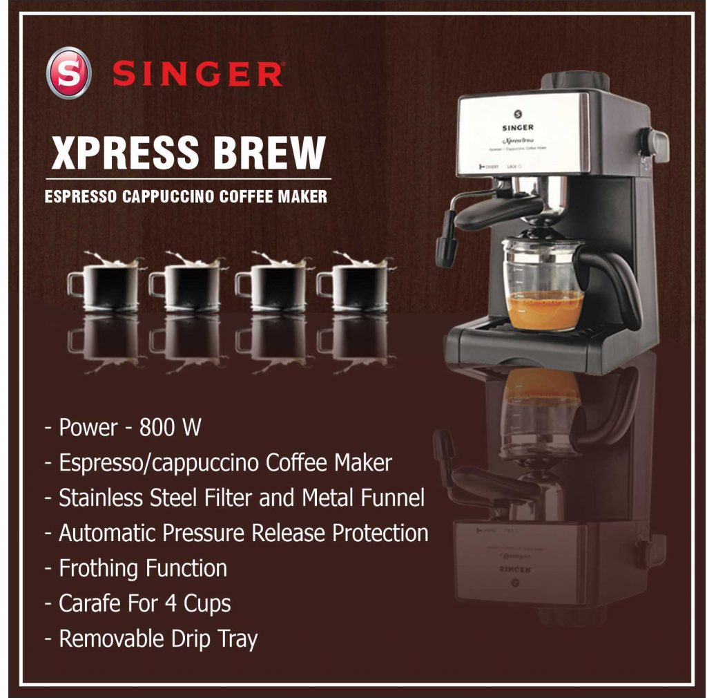 SINGER Xpress Brew Espresso Cappuccino Coffee Maker (800 Watts Black ...