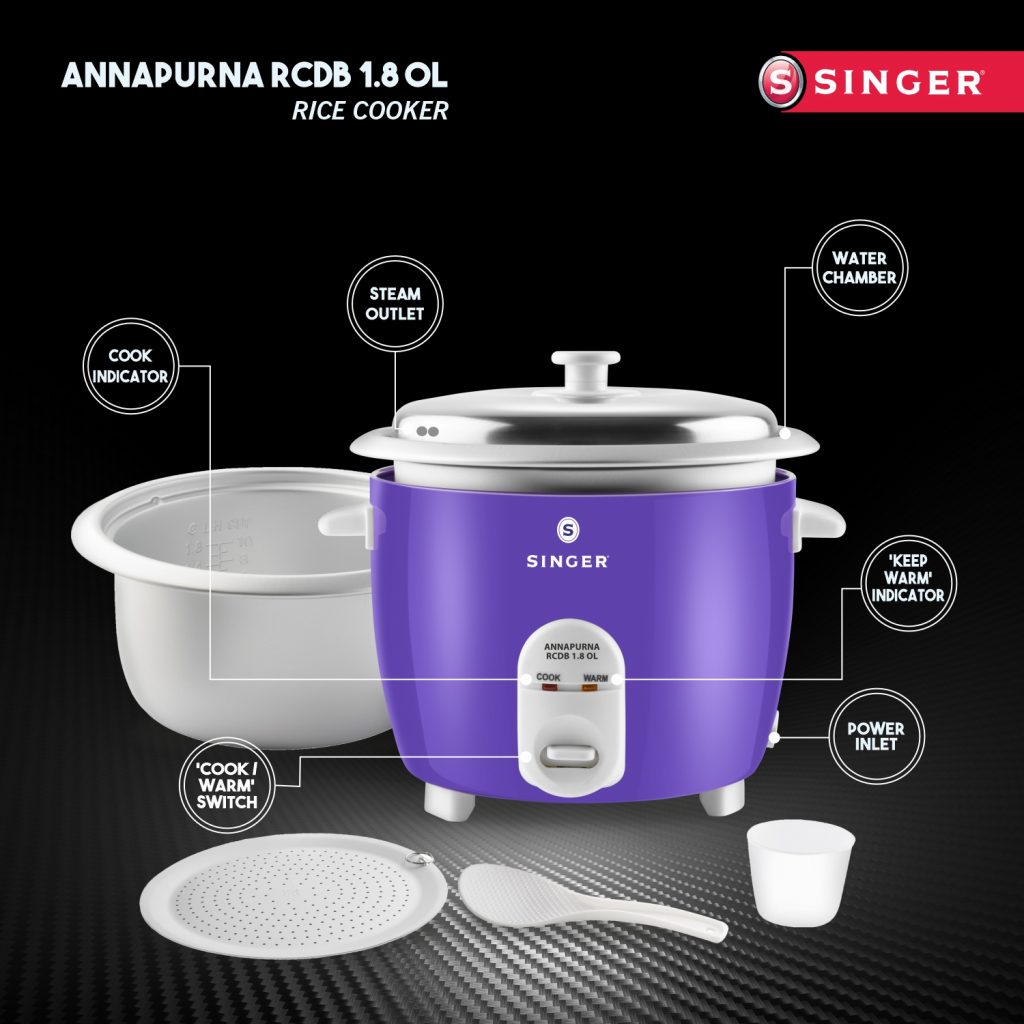 SINGER Annapurna RCDB 1.8 OL 700 Watts Electric Rice Cooker – Lavender ...