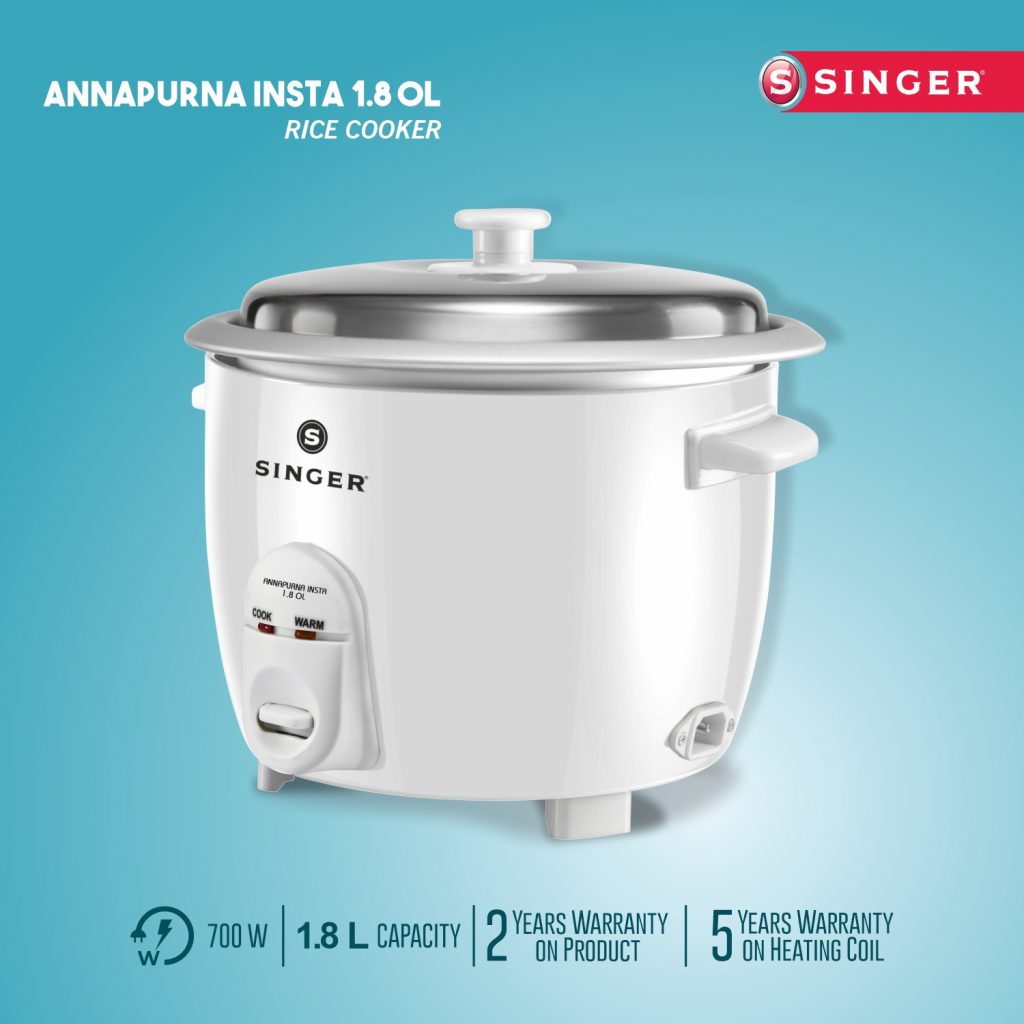 SINGER Annapurna Insta 1.8 OL 700 Watts Electric Rice Cooker – White ...
