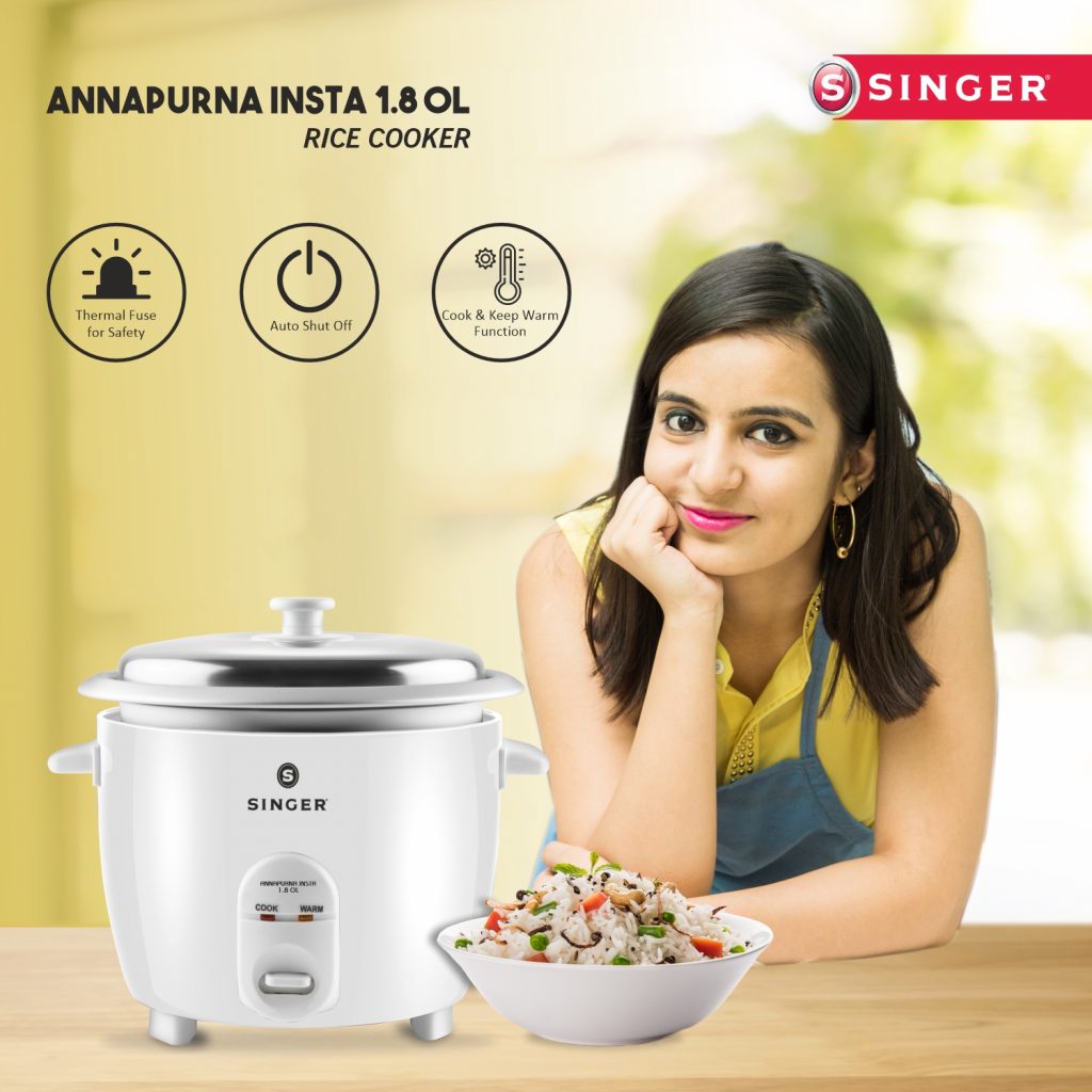 SINGER Annapurna Insta 1.8 OL 700 Watts Electric Rice Cooker – White ...